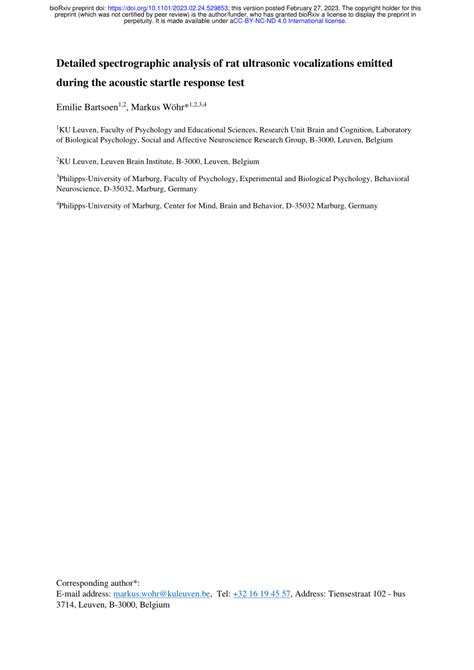 Pdf Detailed Spectrographic Analysis Of Rat Ultrasonic Vocalizations