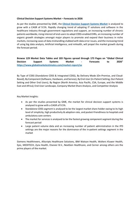 Ppt Clinical Decision Support Systems Market Size And Growth Powerpoint