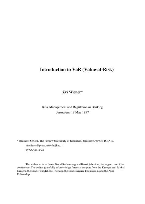 Pdf Introduction To Var Value At Risk