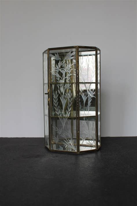 Vintage Brass And Glass Display Case Wall Hanging 6 Sides Etsy