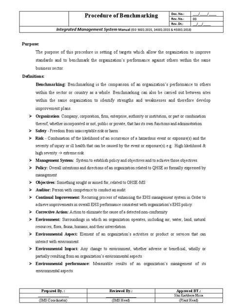 procedure of benchmarking pdf risk occupational safety and health