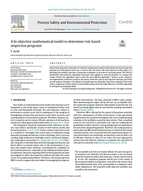 A Bi Objective Mathematical Model To Determine Risk Based Inspection Programs Pdf