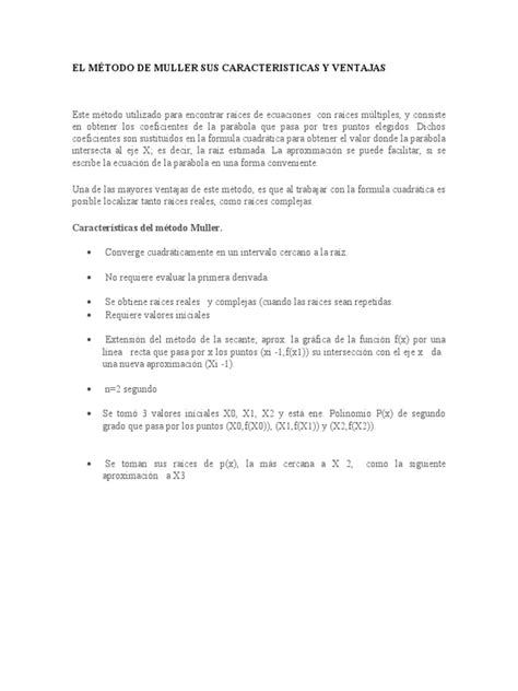 El Método De Muller Sus Caracteristicas Y Ventajas Pdf