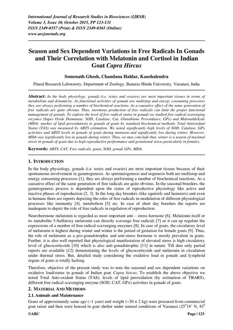 Pdf Season And Sex Dependent Variations In Free Radicals In Gonads And Their Correlation With