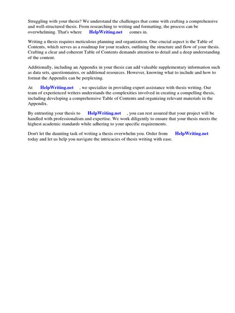 Thesis Table Of Contents Appendix Pdf