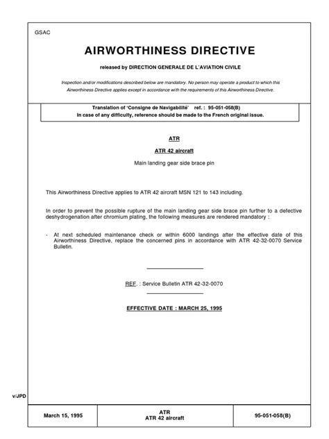 Airworthiness Directive Atr Atr 42 Aircraft Pdf