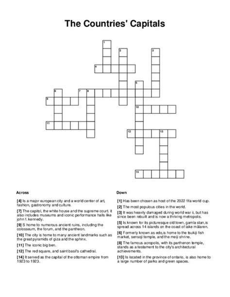 The Countries Capitals Crossword Puzzle