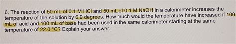 solved the reaction of 50 ﻿ml of 0 1 ﻿m hcl and 50 ﻿ml of