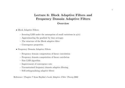 Pdf Lecture 6 Block Adaptive Filters And Frequency Tabuscourseasp