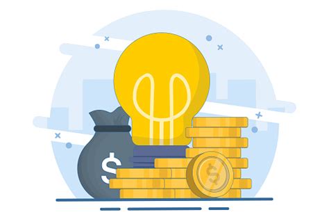 금융 아이디어 개념 금화 전구 및 달러 동전의 스택이있는 전구는 혁신적인 아이디어 금융 성장 및 성공적인 비즈니스 전략을 상징합니다 평면 벡터 그림입니다 21세기에 대한