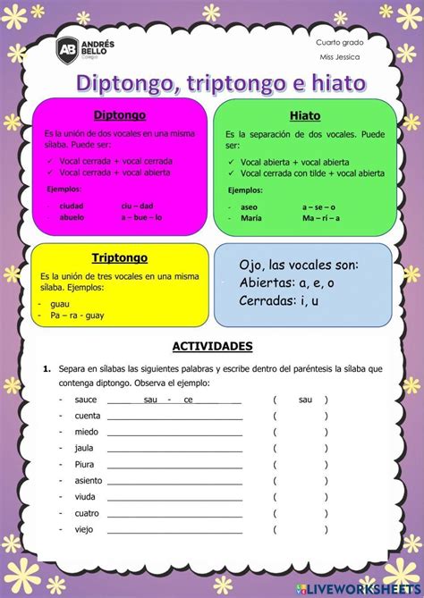 Diptongo Triptongo E Hiato Interactive Worksheet
