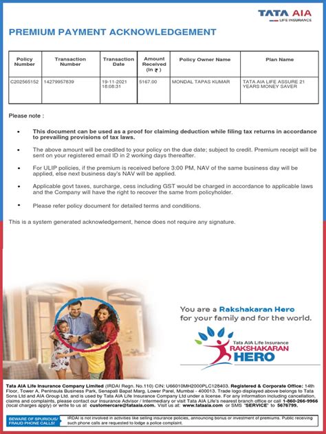 Tata Aia Premium 2021 Pdf