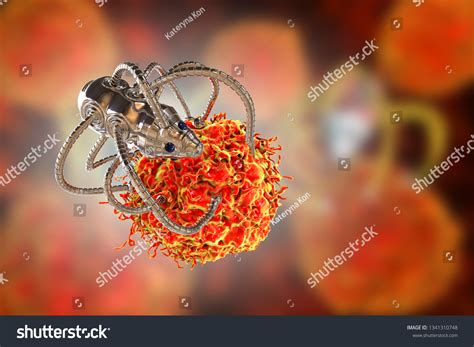 Nanobot Attacking Cancer Cell Nanotechnology Medical Stock Illustration