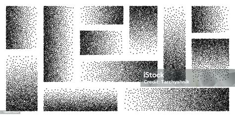 스티플 패턴 점선 직사각형 디자인 요소 도트 플로팅 도트워크 드로잉 도트를 사용하여 차도 픽셀 분해 임의의 하프톤 효과 백색 잡음 거친 질감 벡터 일러스트레이션 가리기에