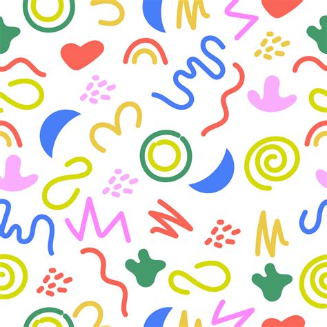 Colourful Seamless Doodle Pattern With Simple Shapes Hand Drawn
