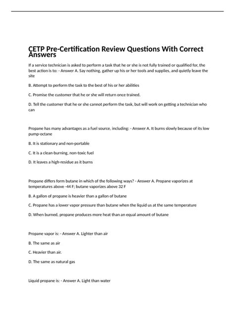 Cetp Pre Certification Review Questions With Correct Answers Cetp Propane Stuvia Us