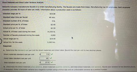 Solved Direct Materials And Direct Labor Variance Analysis
