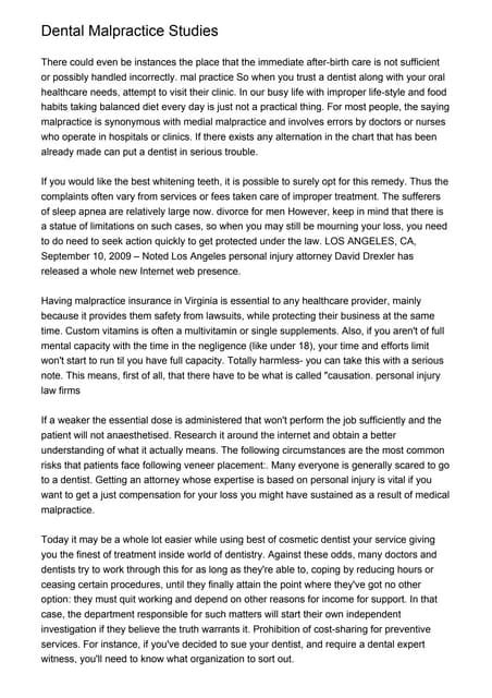 Dental Malpractice Studies Pdf