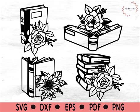 Book With Flowers Svg Floral Book Svg Bundle Book SVG Design Floral