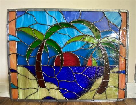 Tropical Stained Glass Panels Stained Glass Panel Tropical Palm Tree