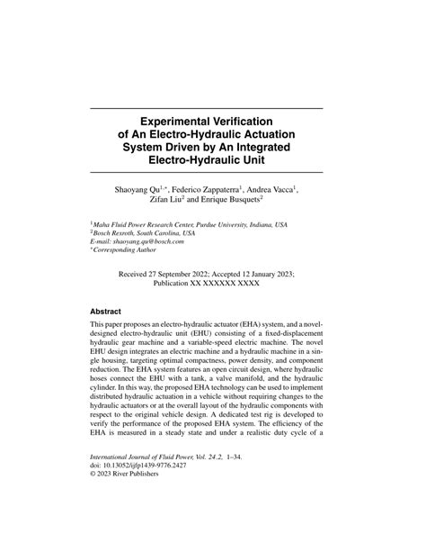 Pdf Experimental Verification Of An Electro Hydraulic Actuation System Driven By An Integrated