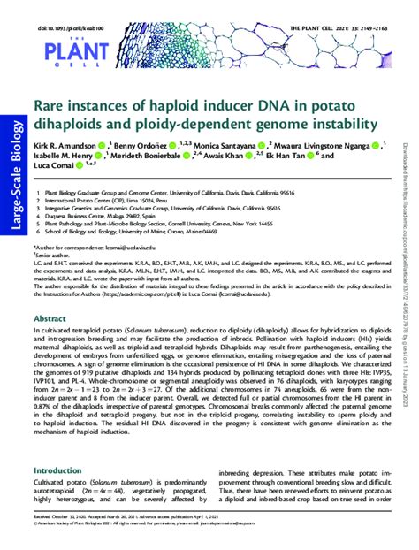 Pdf Rare Instances Of Haploid Inducer Dna In Potato Dihaploids And