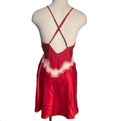 Victorias Secret Sexy Satin Red Lace Insert Chemise Gem