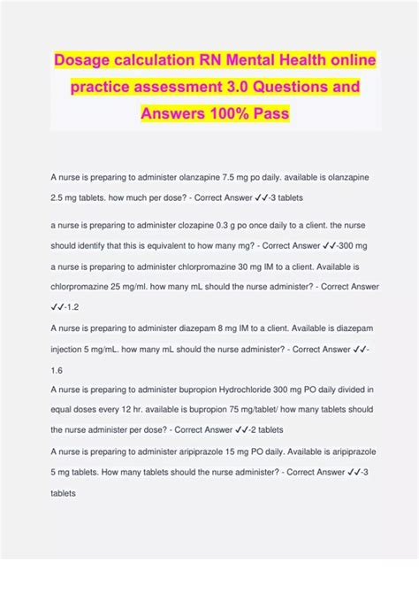 Dosage Calculation Rn Mental Health Online Practice Assessment 30