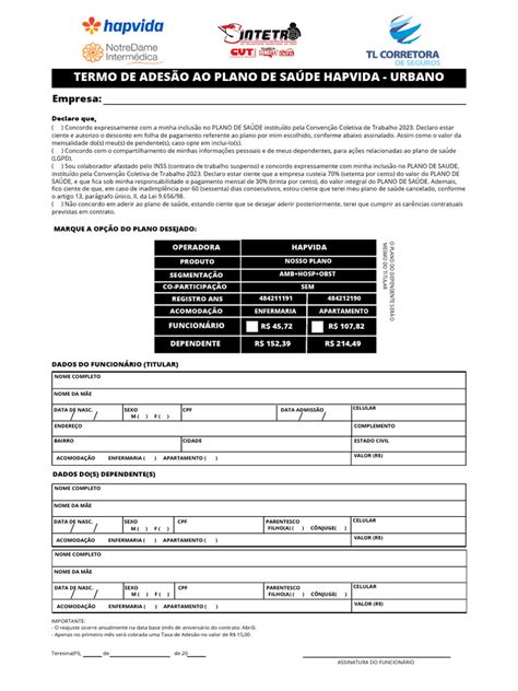 Termo De Adesão Ao Plano De Saúde Hapvida Atualizado Pdf Direito