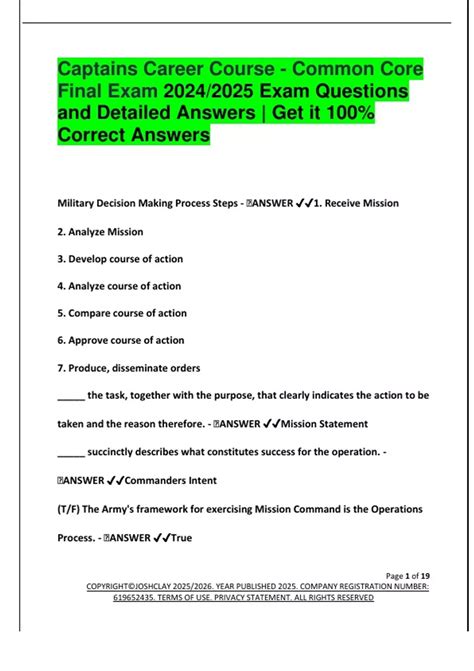 Captains Career Course Common Core Final Exam 2024 2025 Exam Questions And Detailed Answers