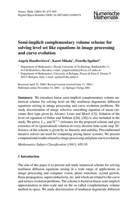 Pdf Semi Implicit Complementary Volume Scheme For Solving Level Set