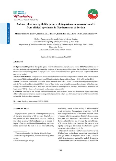 Pdf Antimicrobial Susceptibility Pattern Of Staphylococcus Aureus Isolated From Clinical