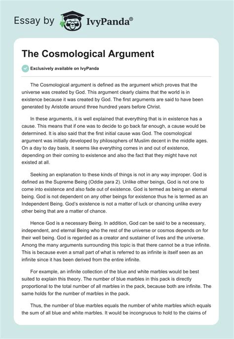 The Cosmological Argument 873 Words Essay Example