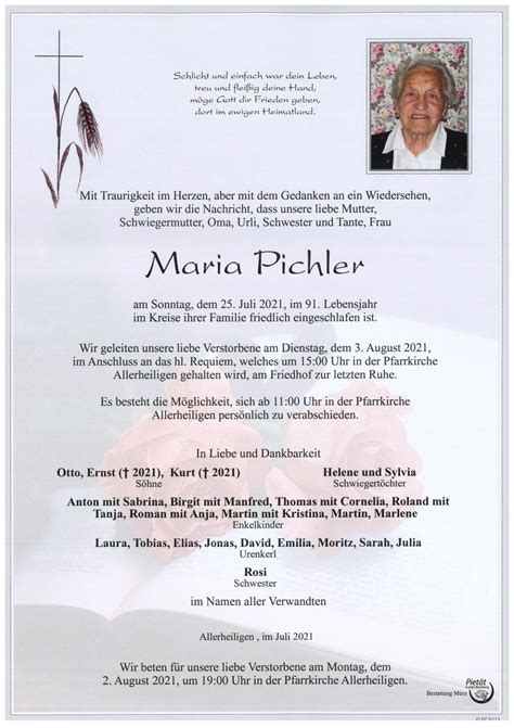 Maria Pichler • Bestattung Mürzzuschlag