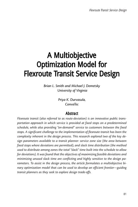 Pdf A Multiobjective Optimization Model For Flexroute Transit Service