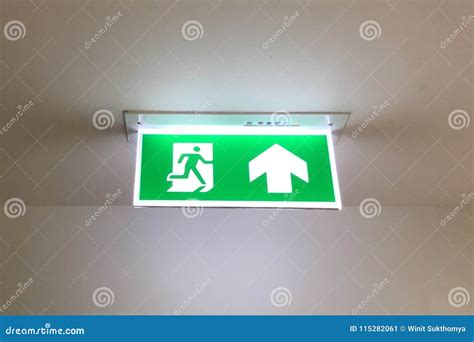 Glowing Emergency Exit Sign Stock Image Image Of White Building
