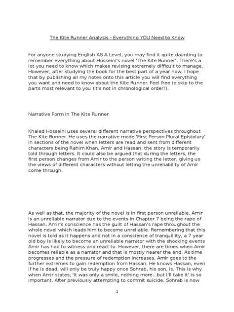 The Kite Runner Analysis Pdf