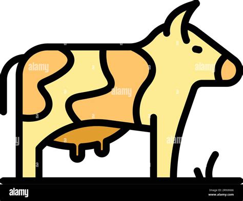 Farm Cow Icon Outline Vector Cattle Breed Milk Beef Color Flat Stock