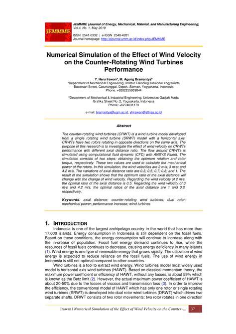 pdf numerical simulation of the effect of wind velocity on the
