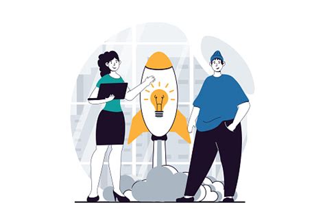 웹을 위한 플랫 디자인에서 사람들 장면과 함께 개념을 만드는 비즈니스 여자와 남자는 전략을 세우고 아이디어를 논의하고 스타트업을