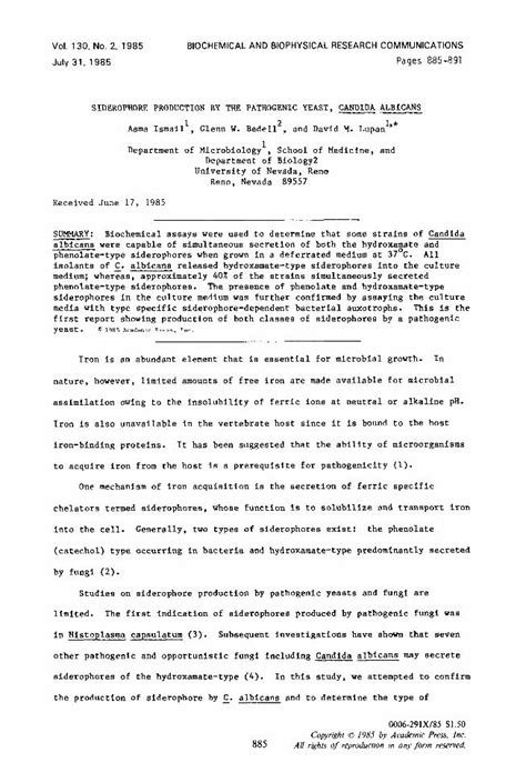 Pdf Siderophore Production By The Pathogenic Yeast Candida Albicans Dokumen Tips