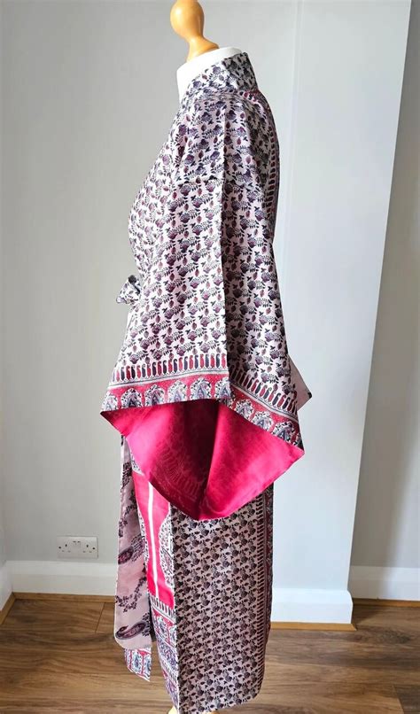 Red Silk Kimono Dress Reversible Lounge Dress Made From Vintage Sari
