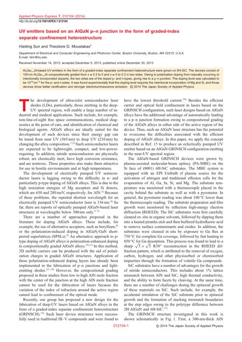 Pdf Uv Emitters Based On An Algan P N Junction In The Form Of Graded Index Separate