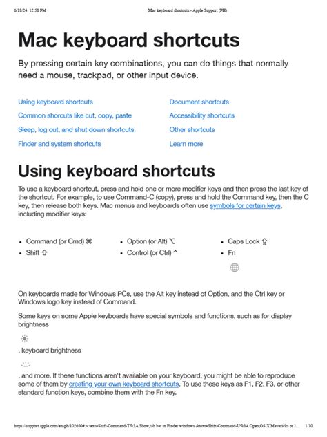 Mac Keyboard Shortcuts Apple Support Ph Download Free Pdf