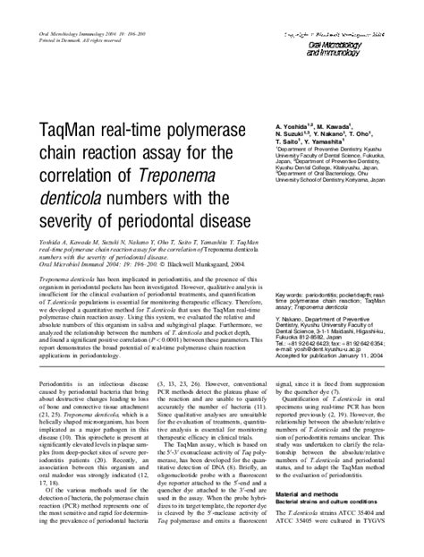 Pdf Taqman Real Time Polymerase Chain Reaction Assay For The Correlation Of Treponema
