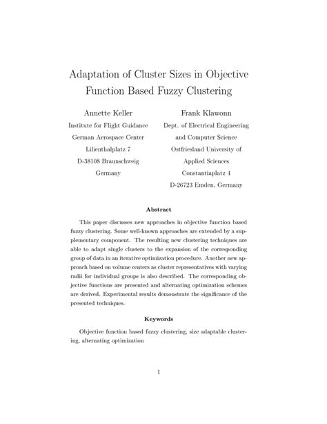 pdf adaptation of cluster sizes in objective function based fuzzy