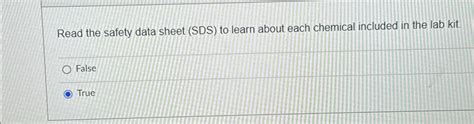 Solved Read The Safety Data Sheet SDS To Learn About Each Chegg