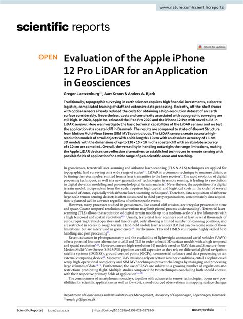 PDF Evaluation Of The Apple IPhone 12 Pro LiDAR For An Application In Geosciences