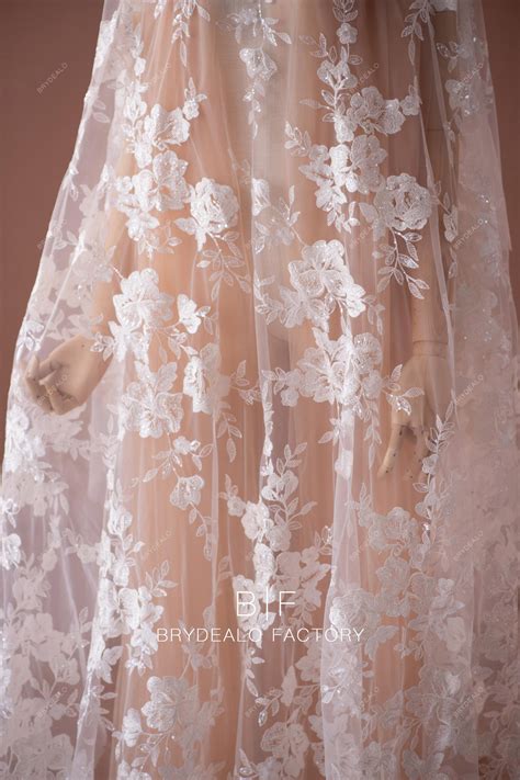 Gorgeous Clear Sequin Flower Motif Lace Fabric Online