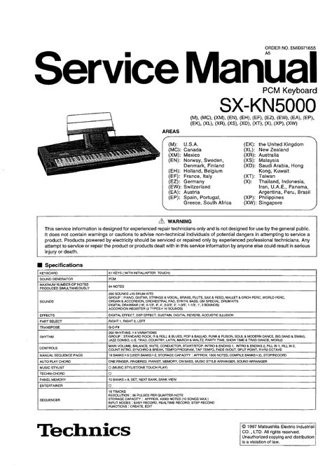 Technics Sx Kn5000 Service Manual Immediate Download